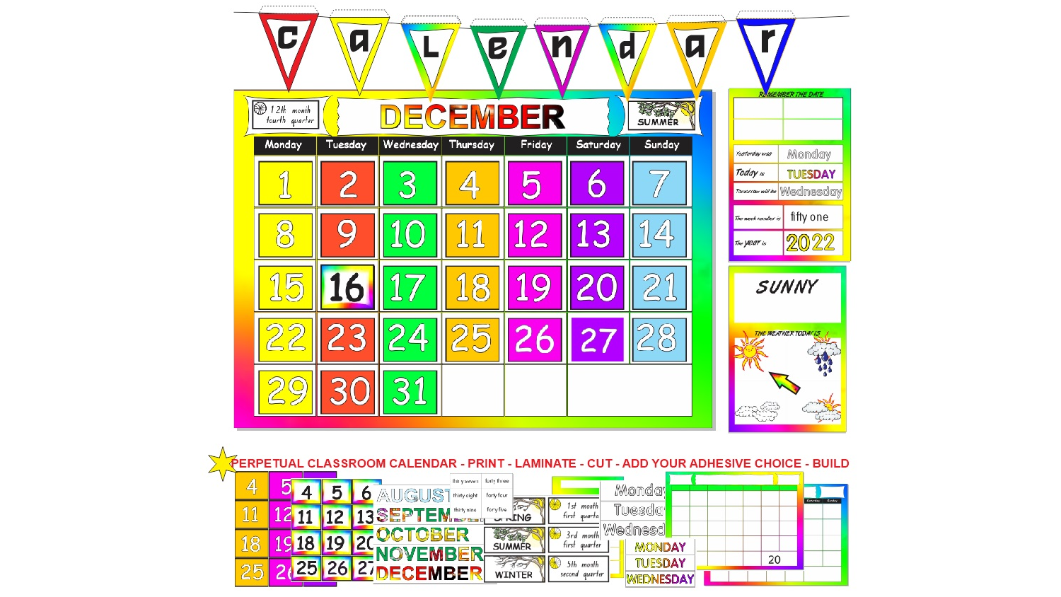 Perpetual Classroom Calendar: Printable Elementary Teaching Resource ...
